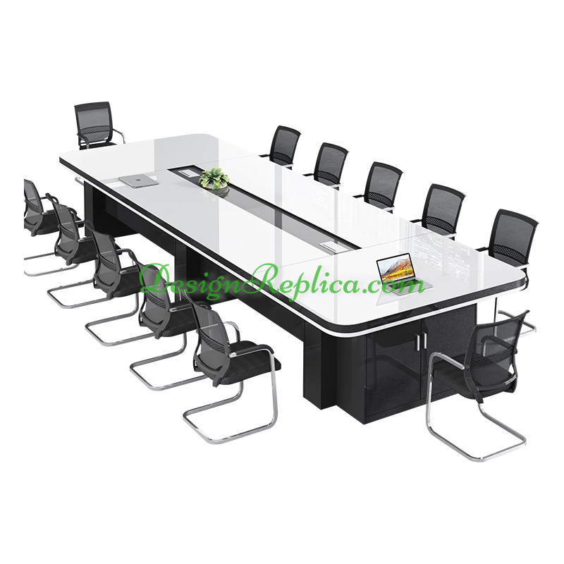Black and White Lacquer Conference Table Training Desk Modern Meeting ...