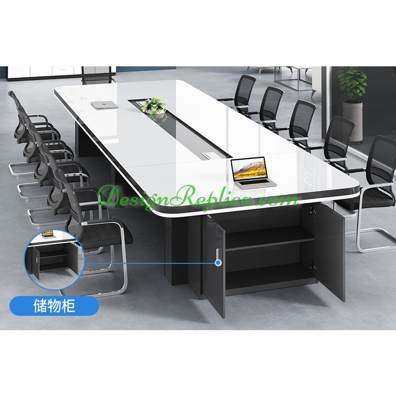 Black and White Lacquer Conference Table Training Desk Modern Meeting ...